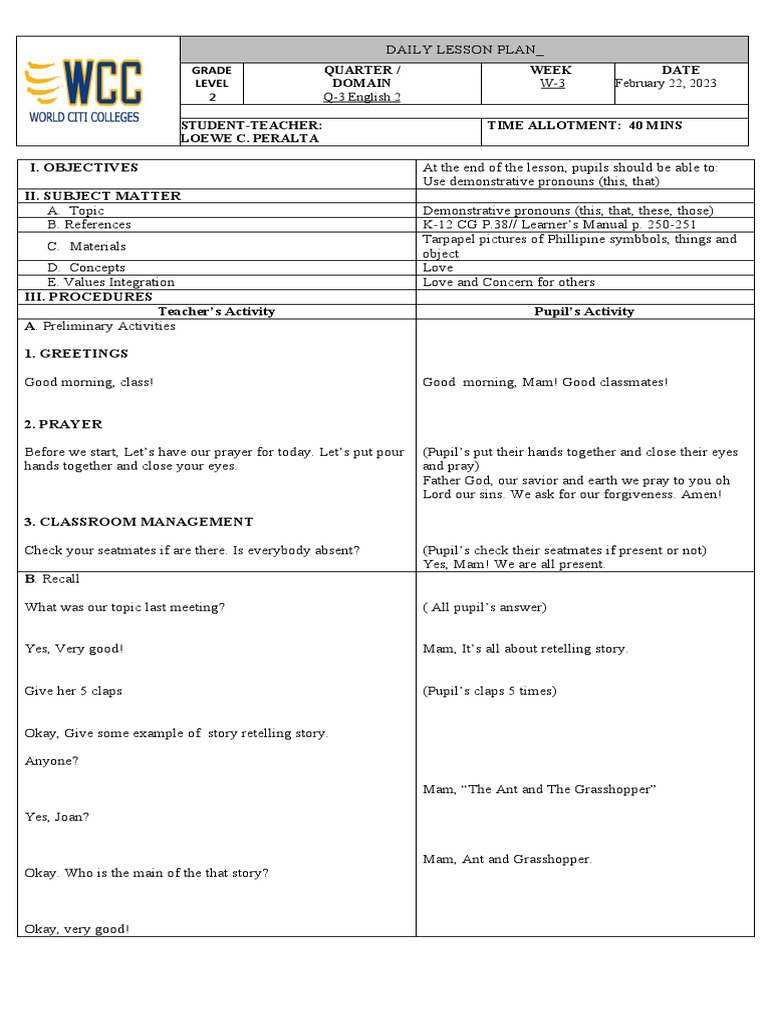 DLP English Day 3 (Grade 2) | PDF | Linguistic Typology | Cognition
