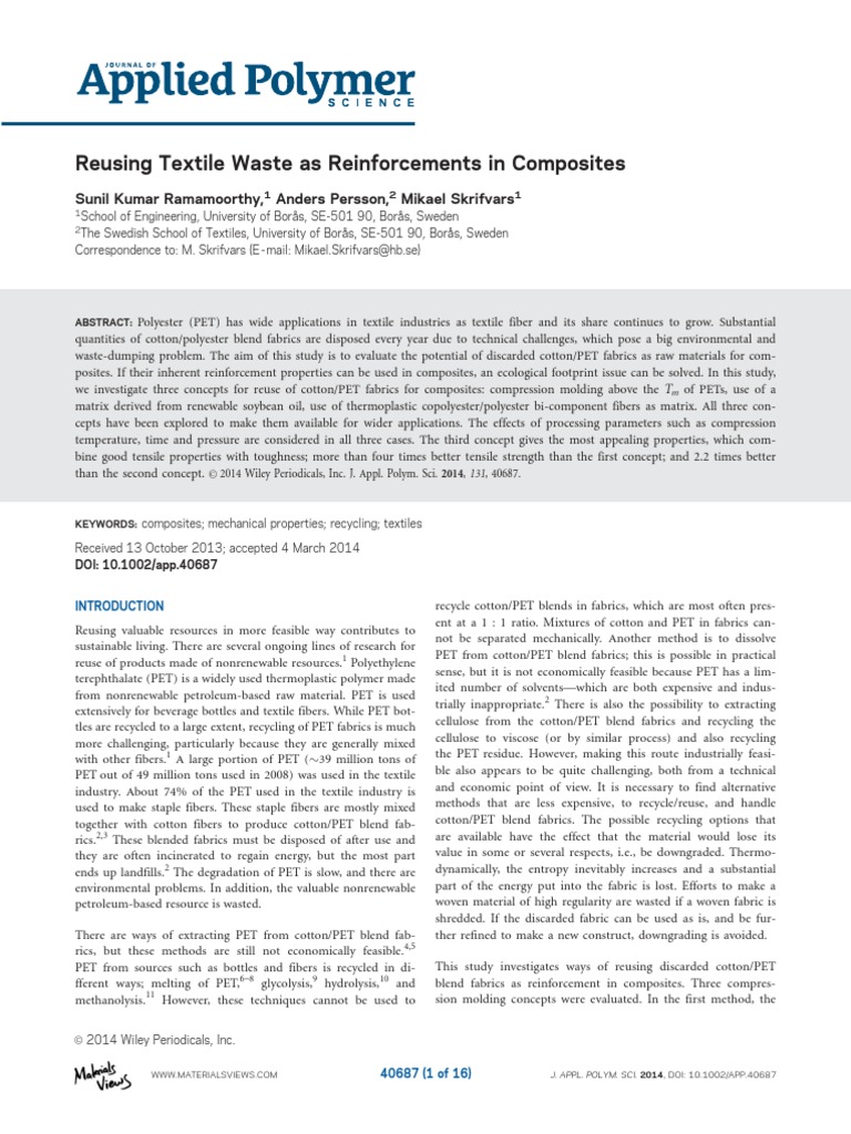 Reusing Textile Waste As Reinforcements in Composites | PDF | Composite ...