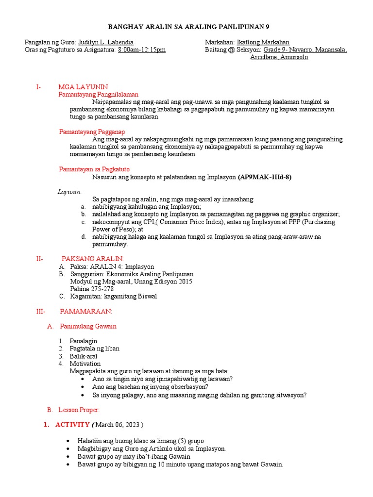 Lesson Plan in AP - Third Quarter Juds | PDF