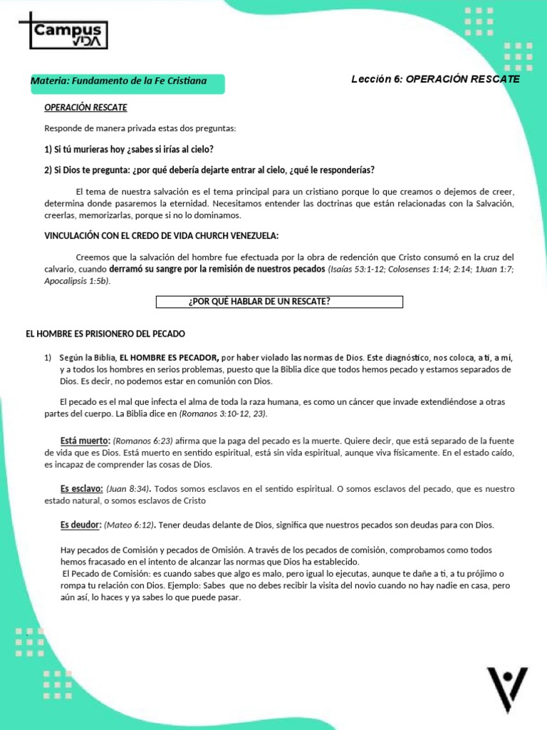 LECCION 6 Operacion Rescate RESUMIDO | PDF | Pecado | Salvación