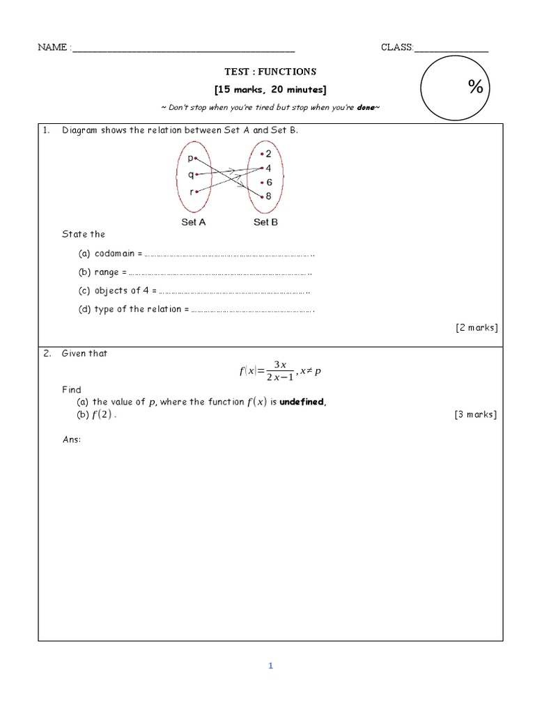 Functions Test and Answer Scheme | PDF | Function (Mathematics) | Analysis
