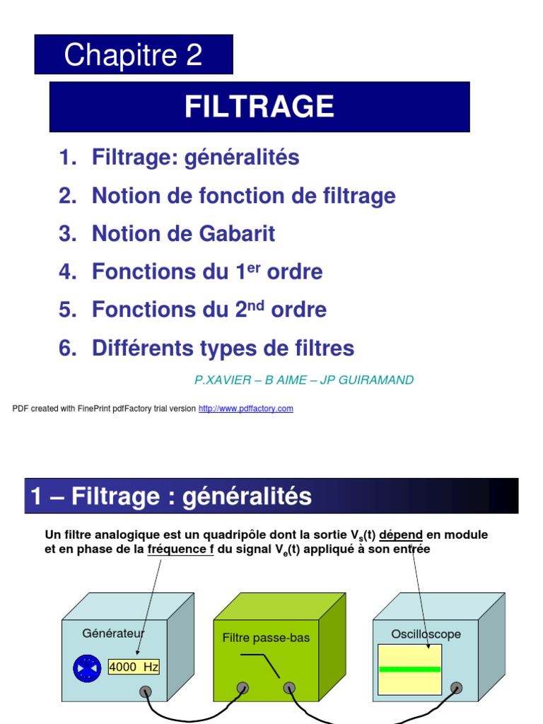 Filtrage et filtres passe-bas d'ordre 2 | PDF | Filtre (électronique ...