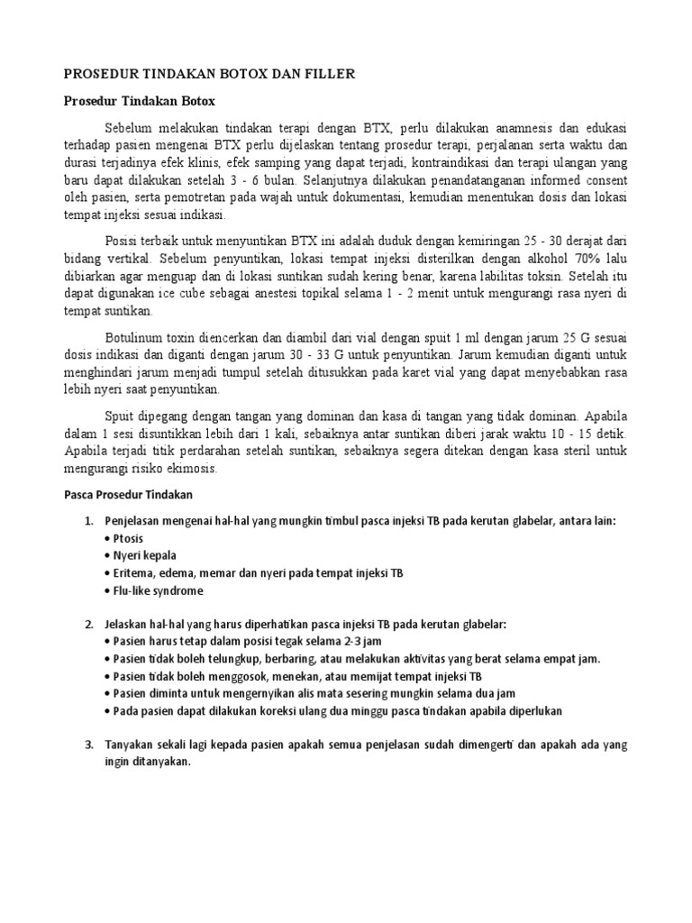 Prosedur Tindakan Botox Dan Filler Pdf