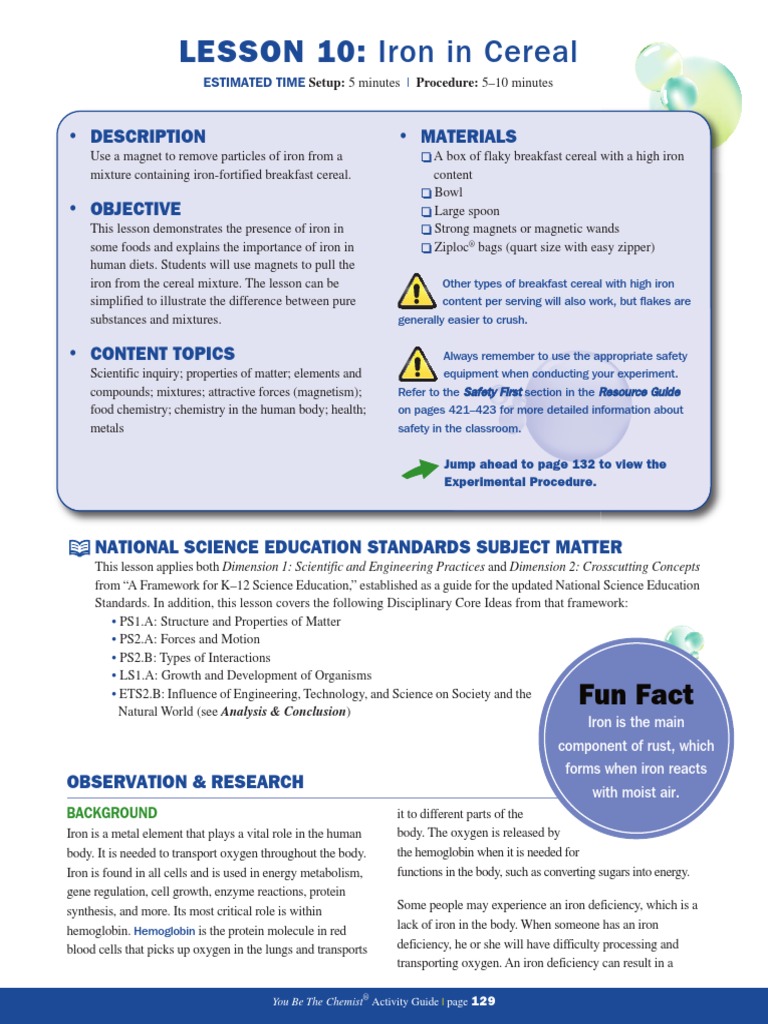 160 11015 01 Lesson 10 Iron in Cereal | PDF | Chemical Substances ...