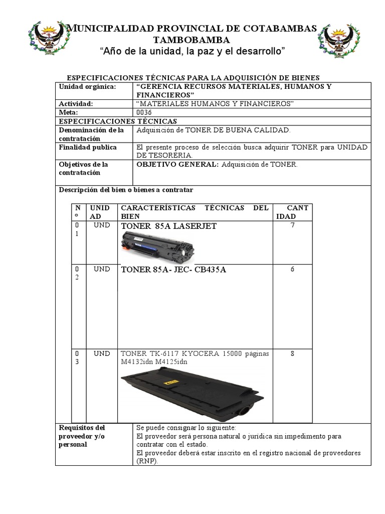 Especificaciones Tecnicas de Toner | PDF