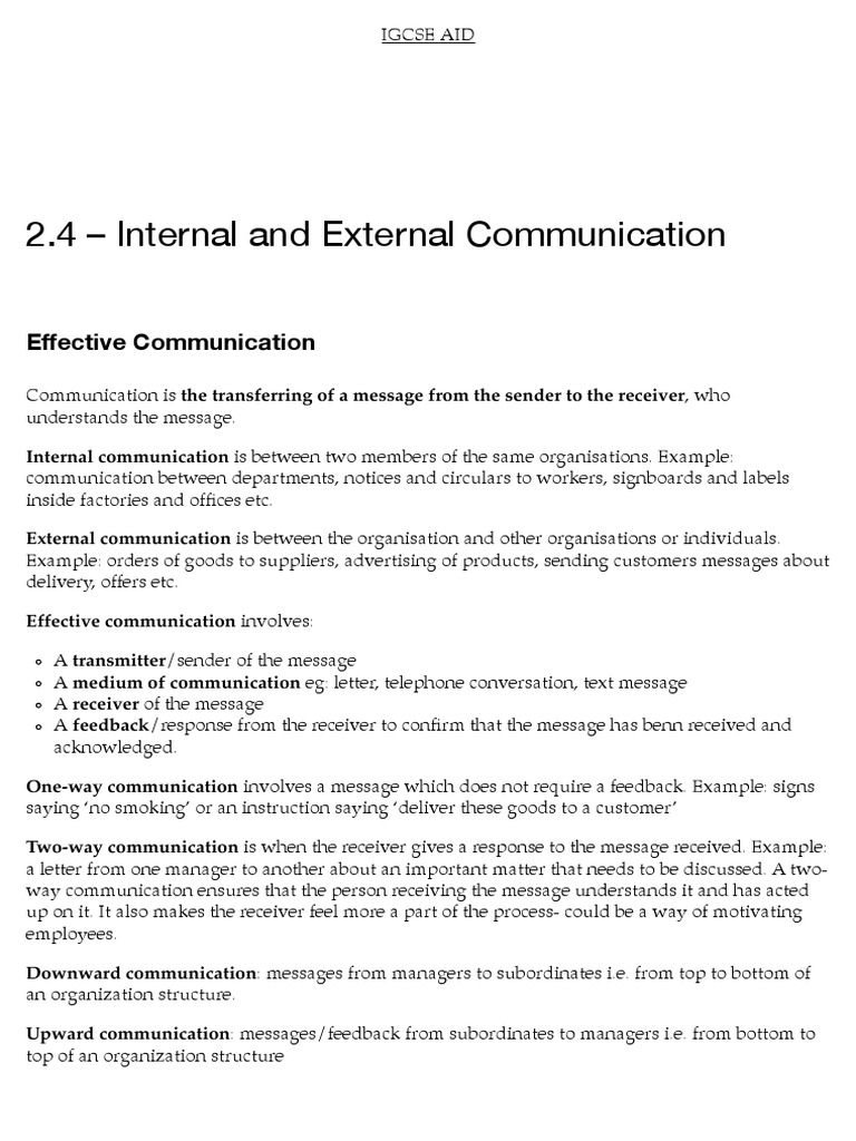 2.4 - Internal and External Communication - IGCSE AID | PDF ...