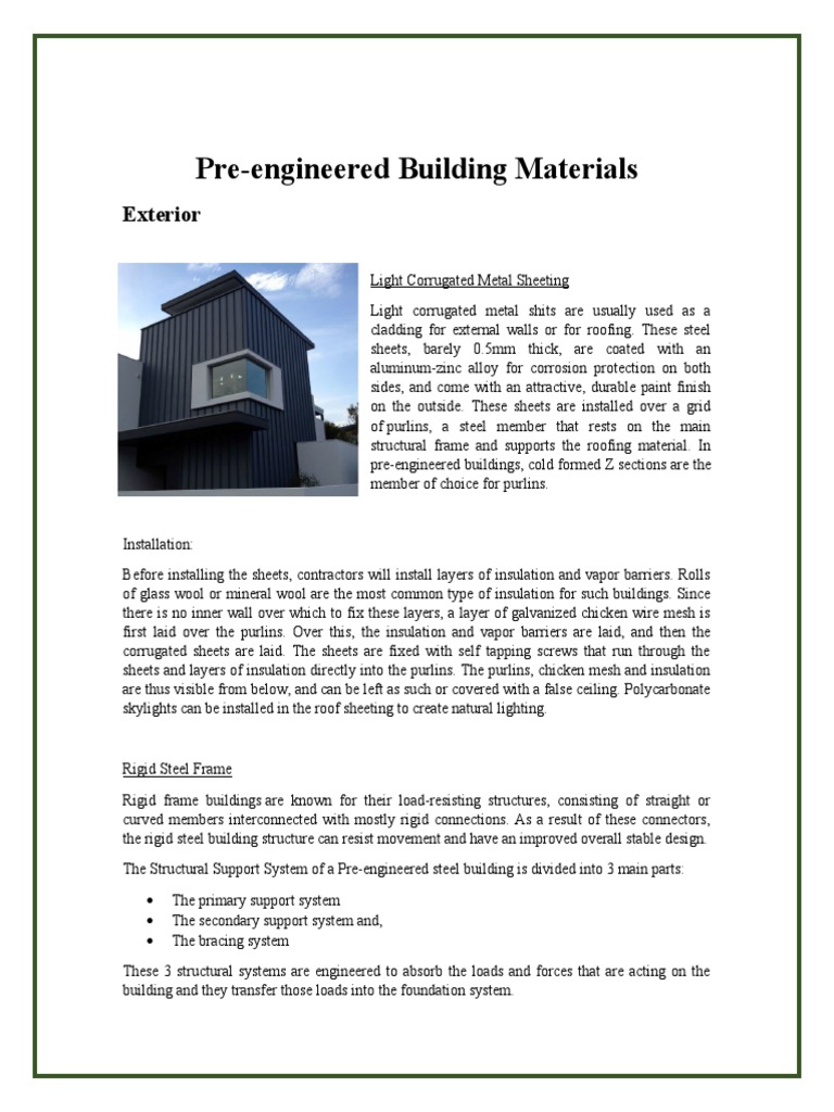 Pre Engineered Materials Structures | PDF | Framing (Construction) | Wall