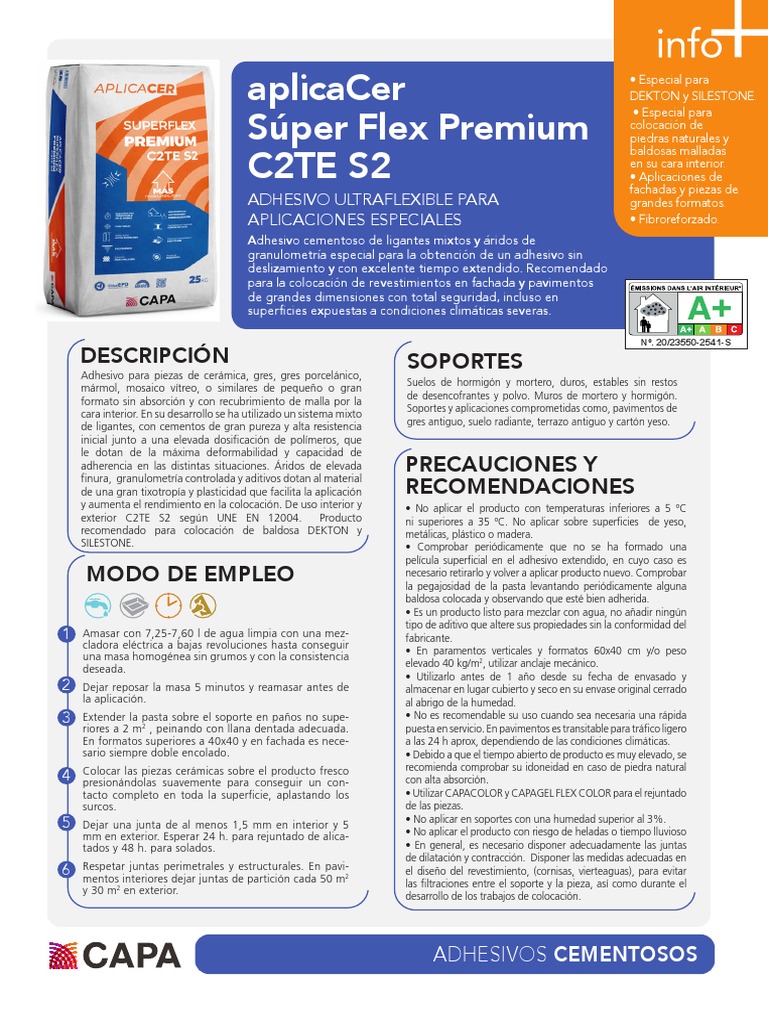 FT APLICACER SUPER FLEX PREMIUM C2TE S2 - Rev Octubre 2021 | PDF ...