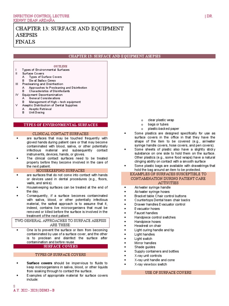 Surface and Equipment Asepsis Guide | PDF | Disinfectant ...