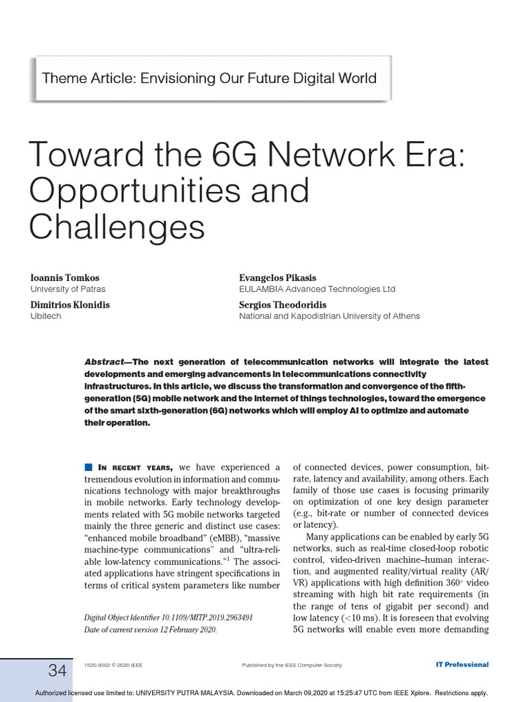 Toward The 6G Network Era: Opportunities and Challenges | PDF ...