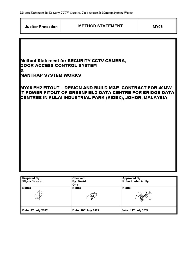 Method Statement W | PDF | Closed Circuit Television