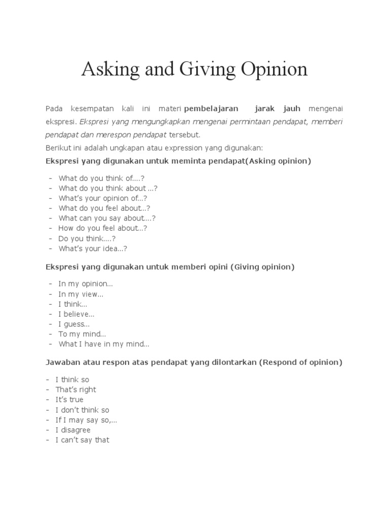 Materi Asking and Giving Opinion | PDF