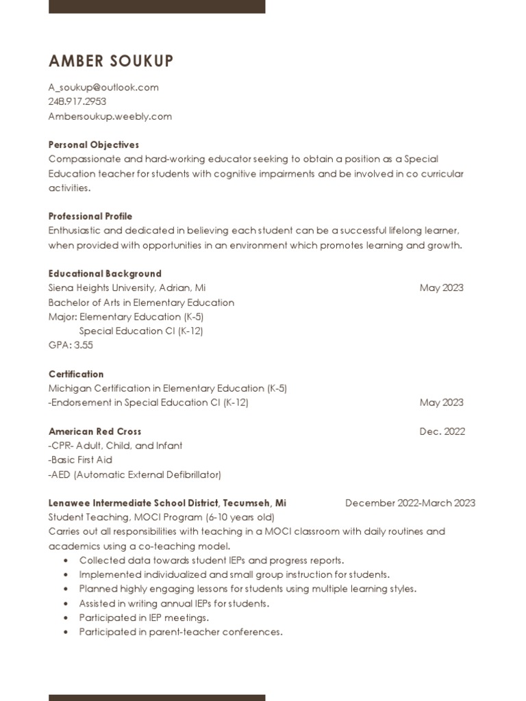 Amber Resume | PDF | Individualized Education Program | Teachers
