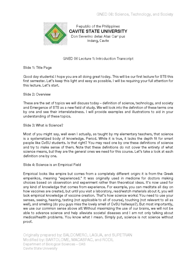 Cavite State University: GNED 06: Science, Technology, and Society ...