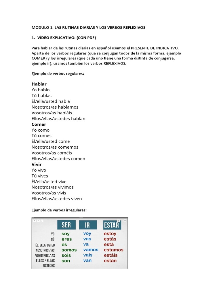 Modulo 1. Verbos Reflexivos y Rutinas Diarias | PDF | Verbo | Lingüística