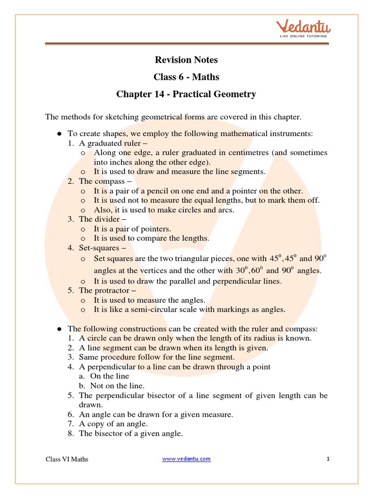 Class 6 Maths Chapter 14 Revision Notes | PDF | Circle | Angle Class 6 Maths Chapter 14 Revision Notes | PDF | Circle | Angle