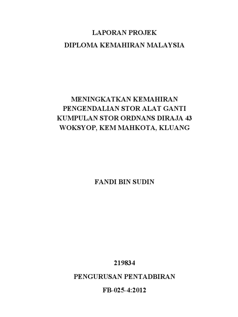 Laporan Projek Diploma Kemahiran Malaysia | PDF