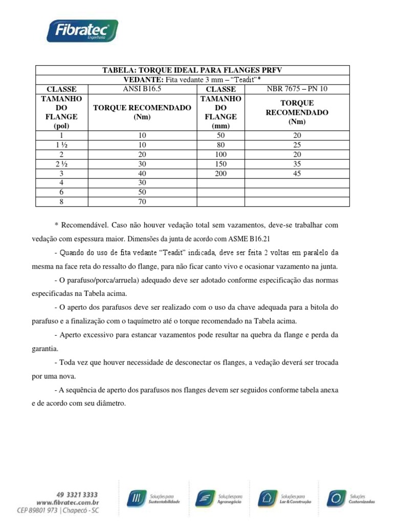 Torque Do Parafuso Das Flanges | PDF | Parafuso