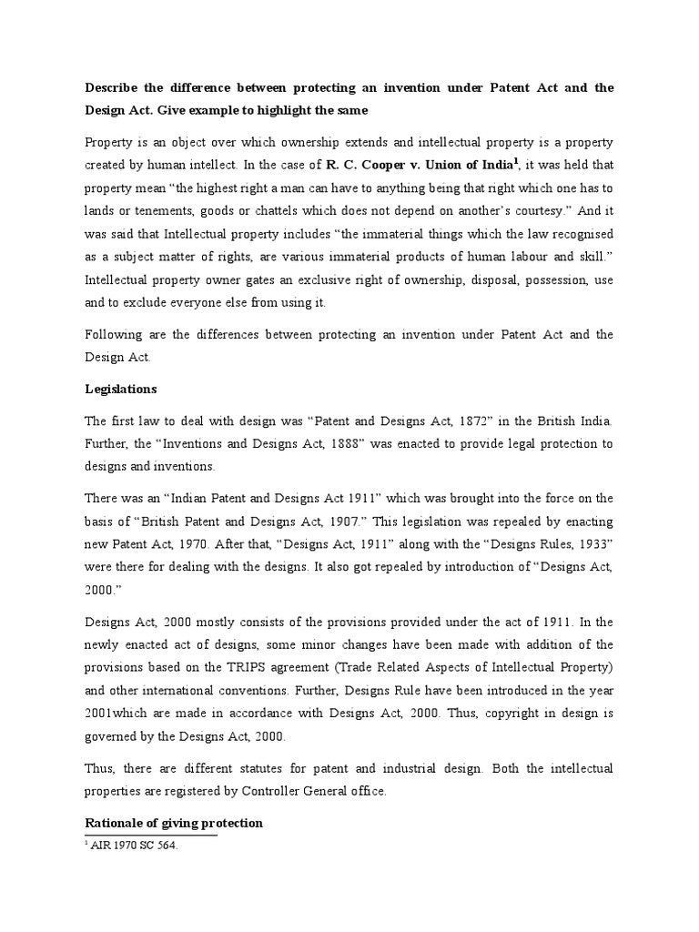 Describe The Difference Between Protecting An Invention Under Patent ...