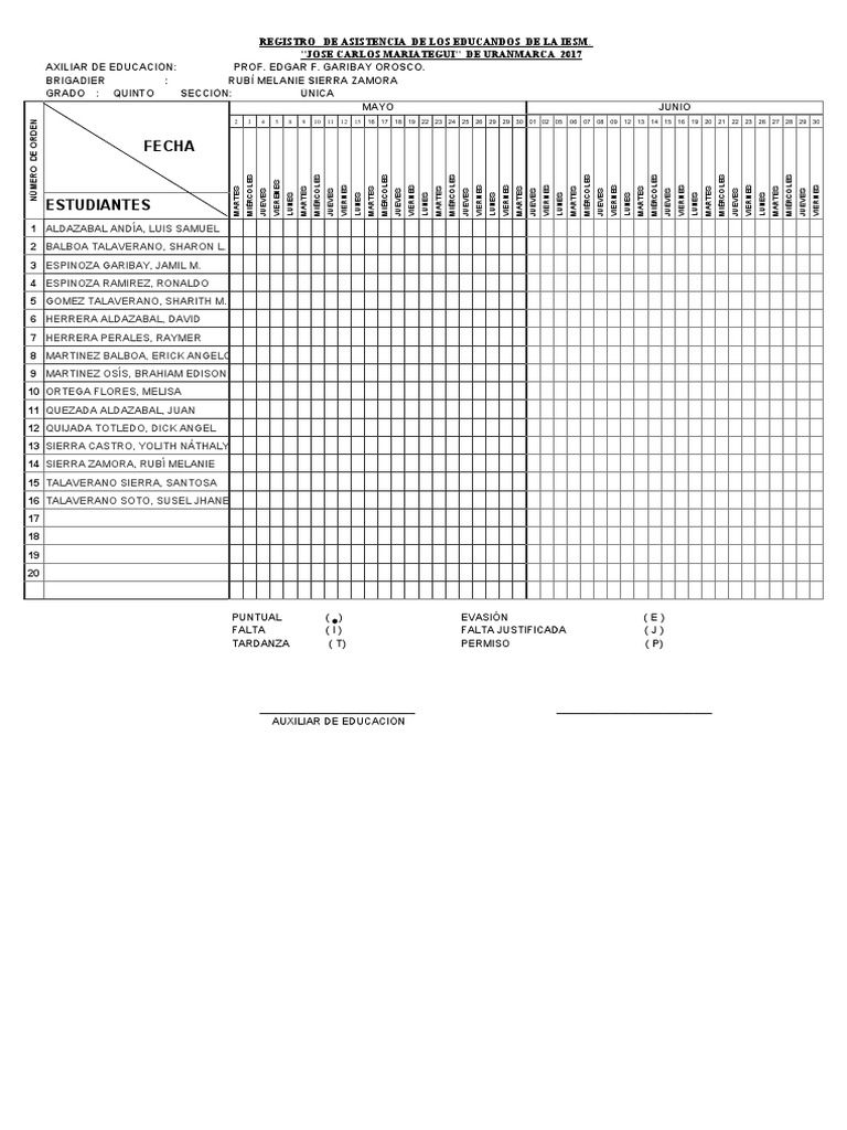 Registro de Asistencia 2017 | PDF