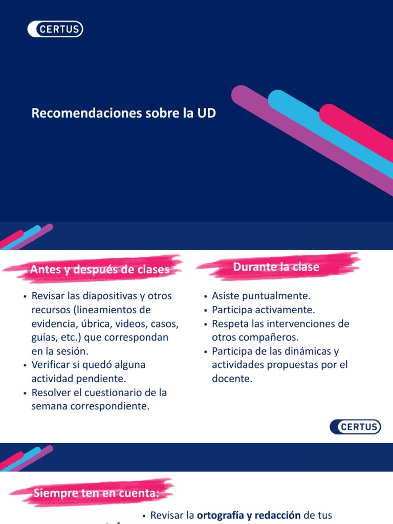 Recomendaciones Sobre La UD | PDF