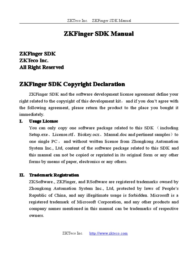 ZKFinger ZKFinger ZKFinger ZKFinger SDK | PDF | Fingerprint | Boolean ...