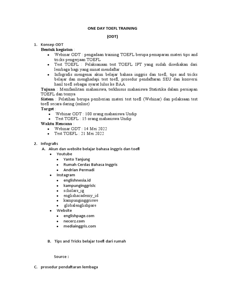 One Day Toefl Training (ODT) Bentuk Kegiatan | PDF | Karier & Perkembangan | Komputer