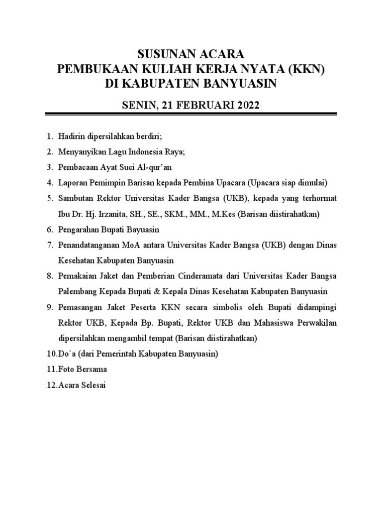 Susunan Acara KKN | PDF