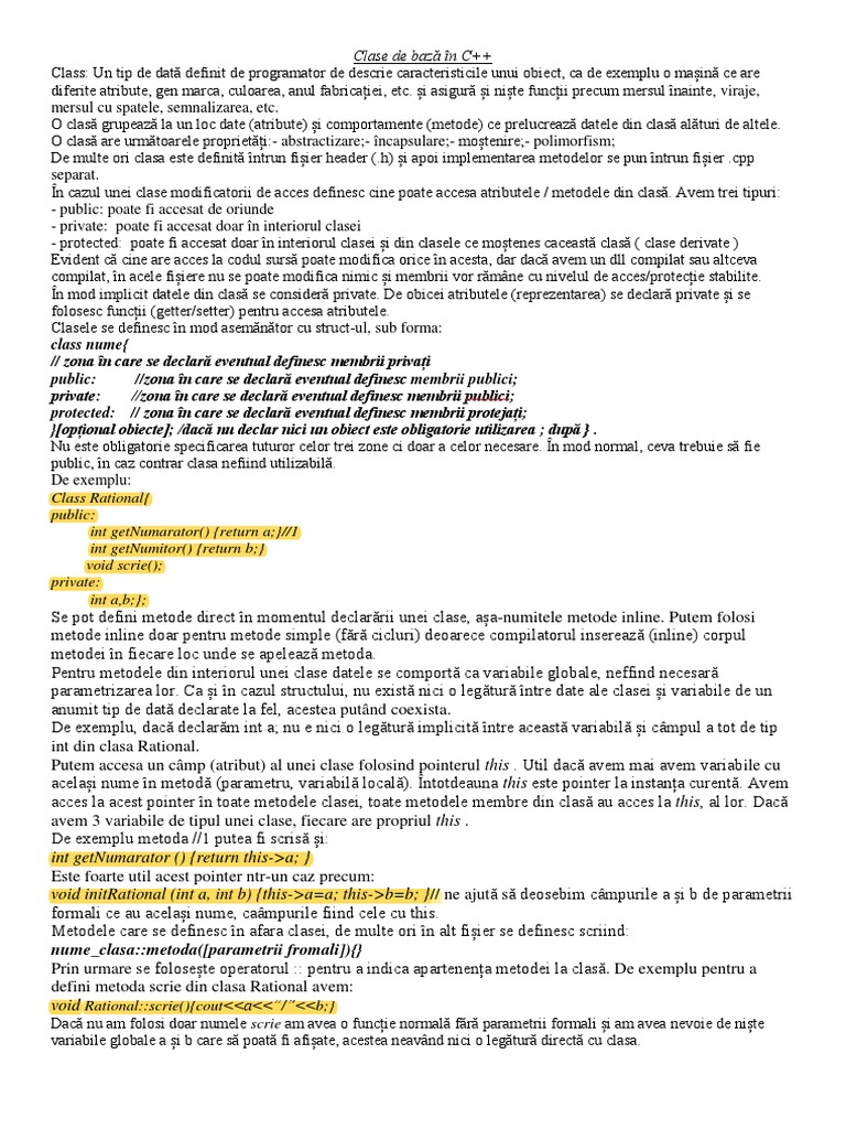 Clase de Baza in CPP Operatori | PDF