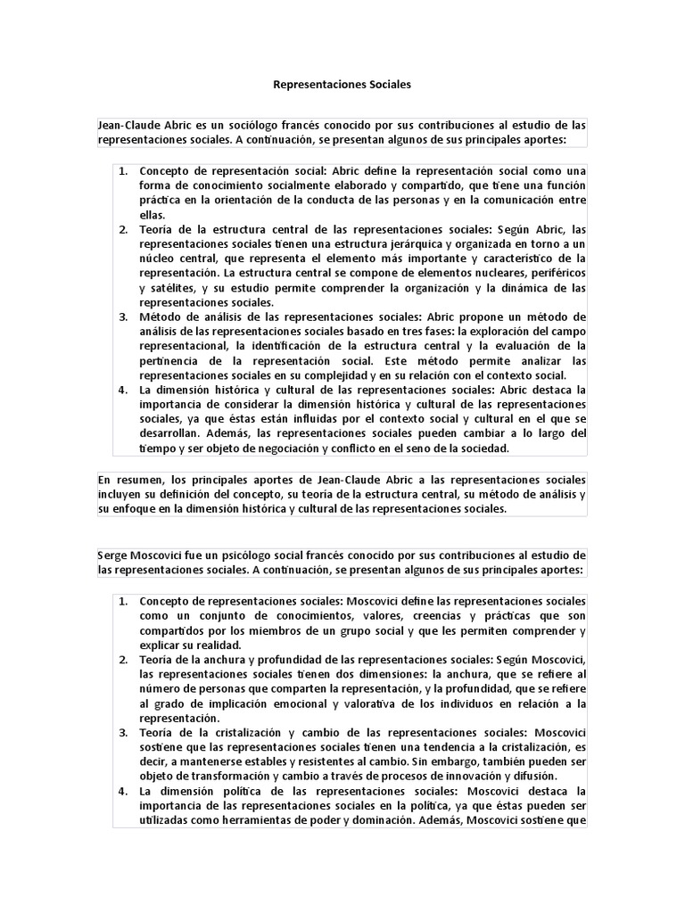 Aportes de Abric, Moscovici y Jodelet | PDF | Emile Durkheim | Sociología