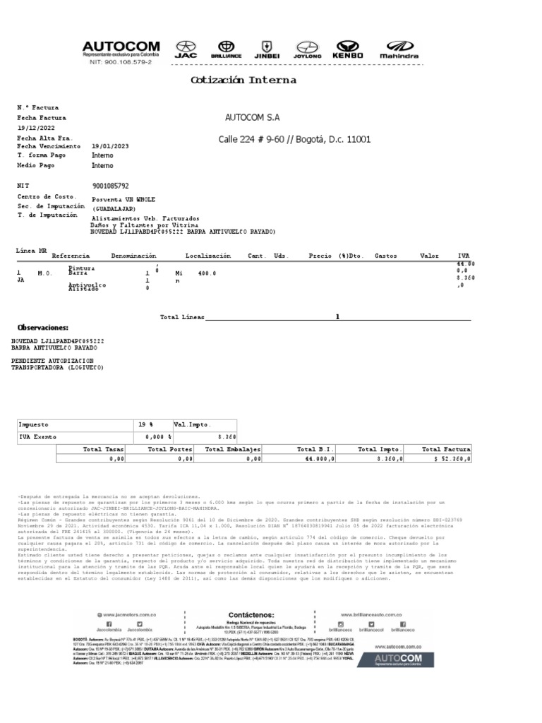 Formato Cotizacion AUTOCOM | PDF | Economias