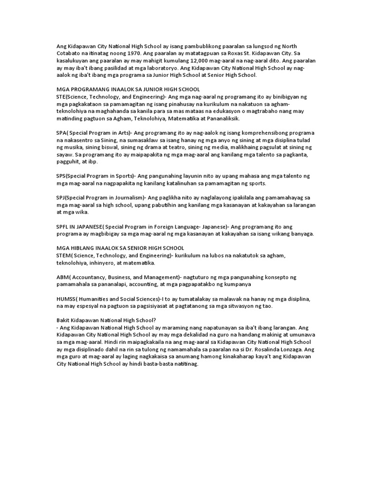 Ang Kidapawan City National High School Ay Isang P | PDF