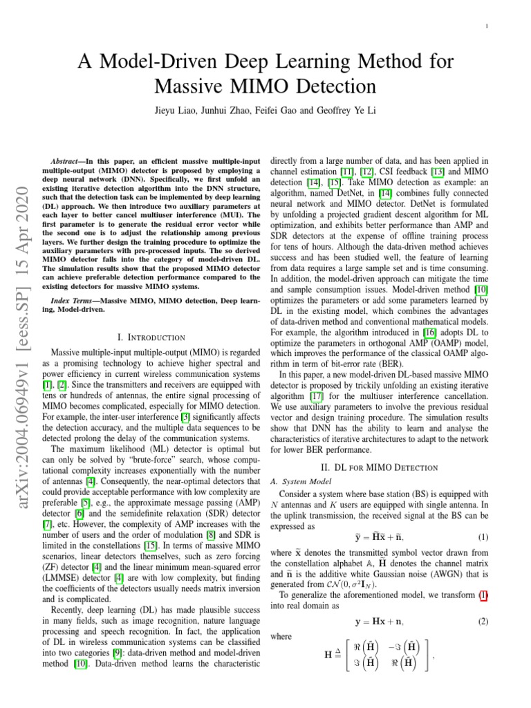 A Model Driven Deep Learning Method For Massive Mimo Detection Pdf Mimo Deep Learning