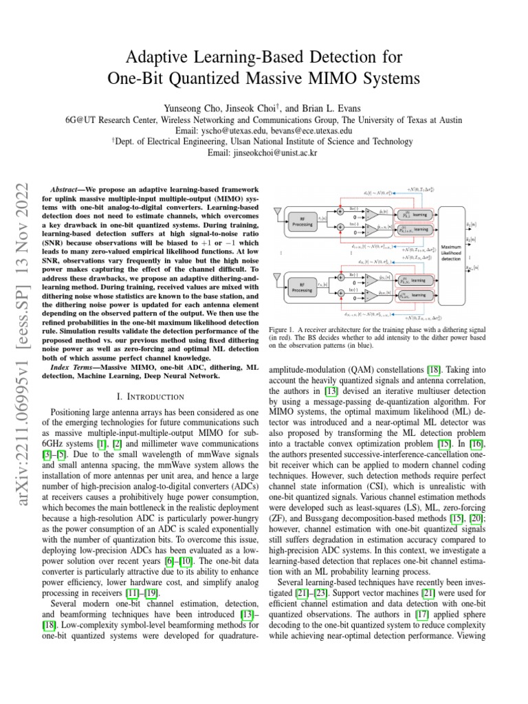Adaptive Learning Based Detection For One Bit Quantized Massive Mimo Systems Pdf Mimo