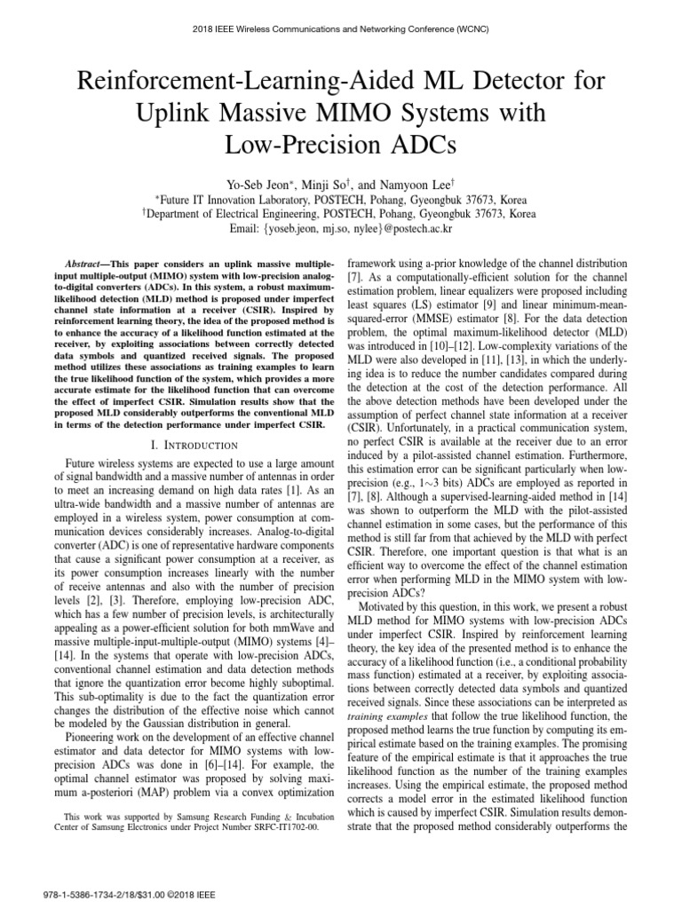 Reinforcement-Learning-Aided ML Detector For Uplink Massive Mimo Systems With Low-Precision Adcs ...