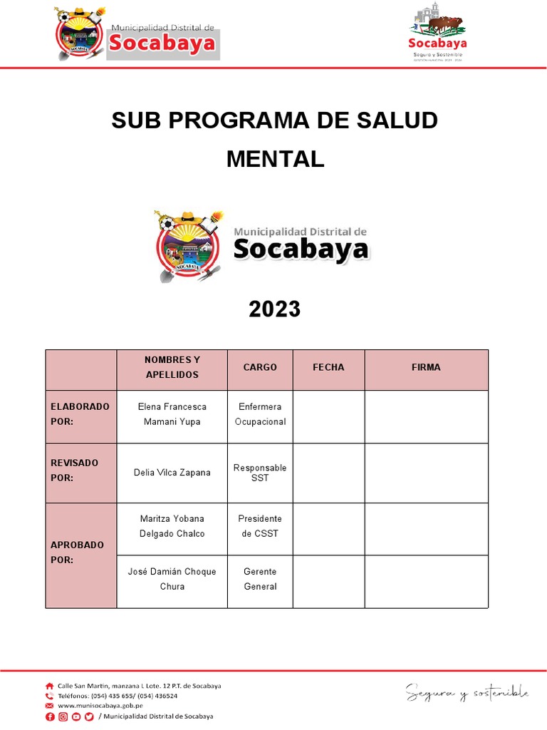 Sub Programa de Salud Mental - MDS | PDF | Salud mental | Factores humanos y ergonomía