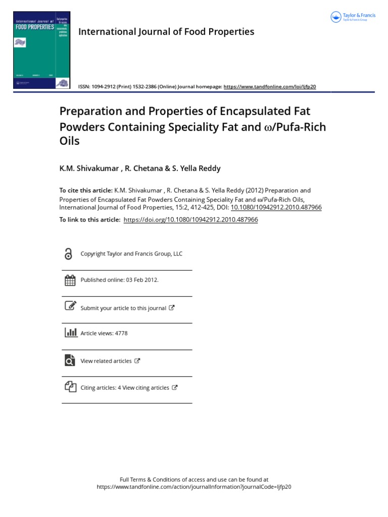 Preparation and Properties of Encapsulated Fat Powders Containing ...