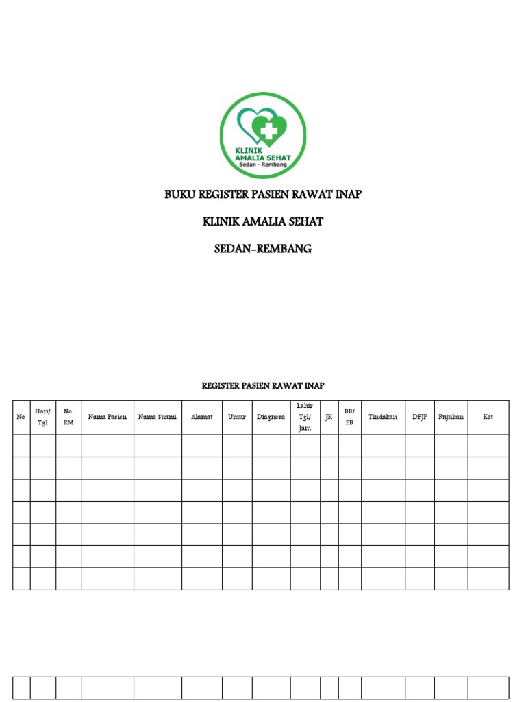 Buku Register Pasien Rawat Inap Klinik Amalia Sehat Sedan-Rembang | PDF