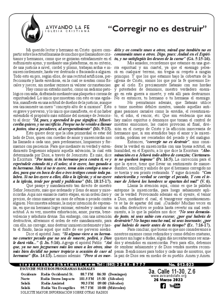 Corregir No Es Destruir": Avivando La Fe | PDF | Pecado | Amor
