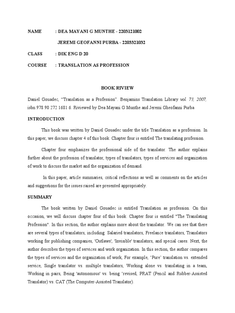 CBR Translation As Profession | PDF | Books | Translations