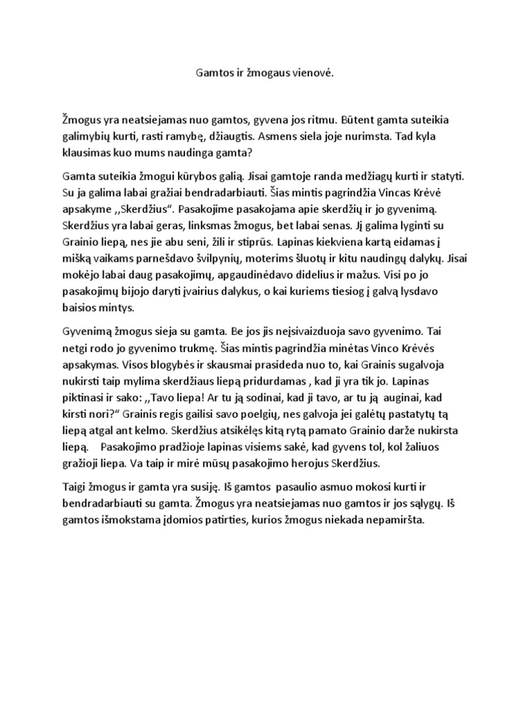 Gamtos Ir Žmogaus Vienovė | PDF