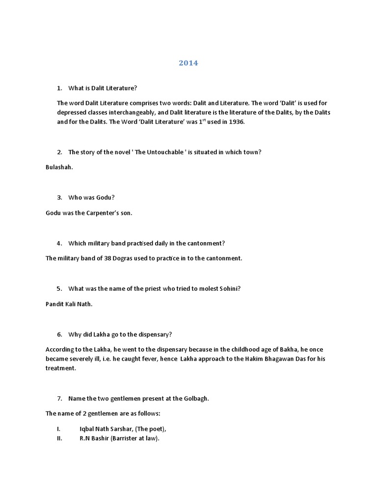 English 1 Liners, 2014-18 | PDF | Dalit