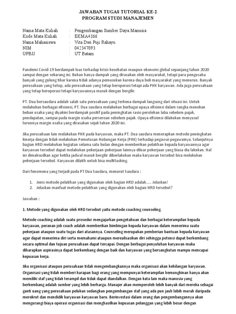 Jawaban Tugas Tutorial Ke-2 Pengembangan SDM | PDF