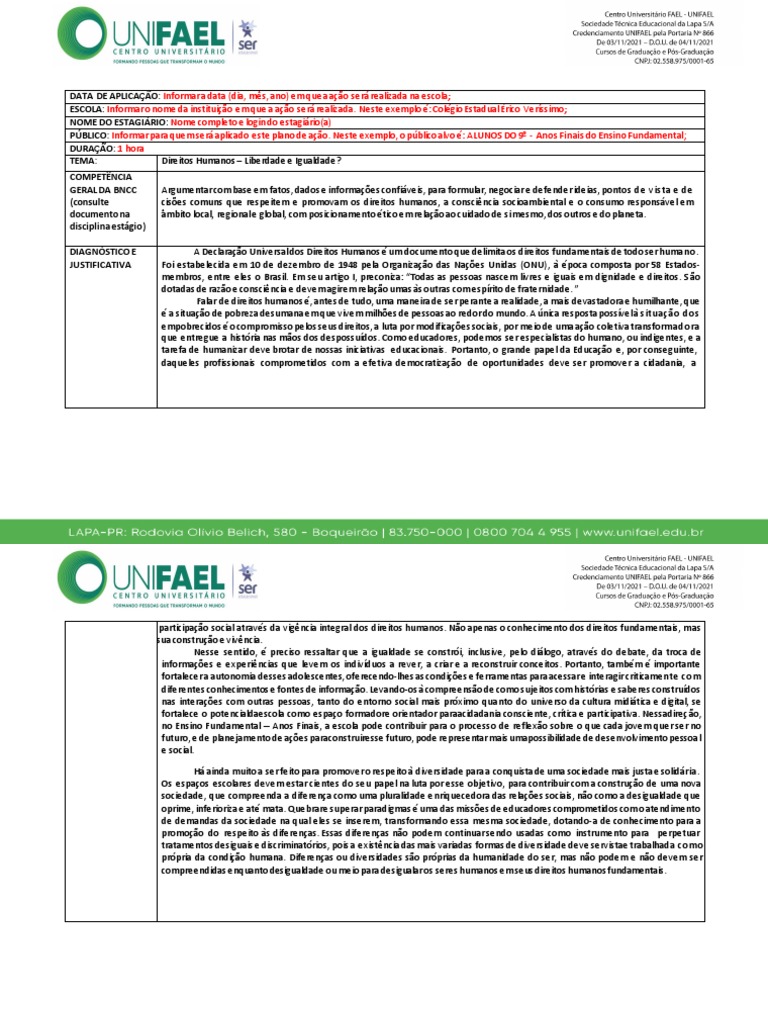 9. PLANOS DE ACAO_modelo preenchido | PDF | Sociologia | Direitos Humanos