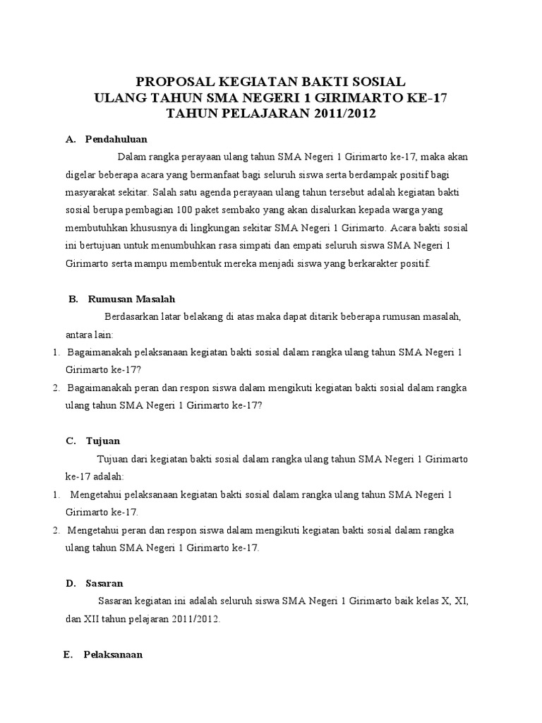 Contoh Proposal Proposal Kegiatan Bakti Sosial | PDF