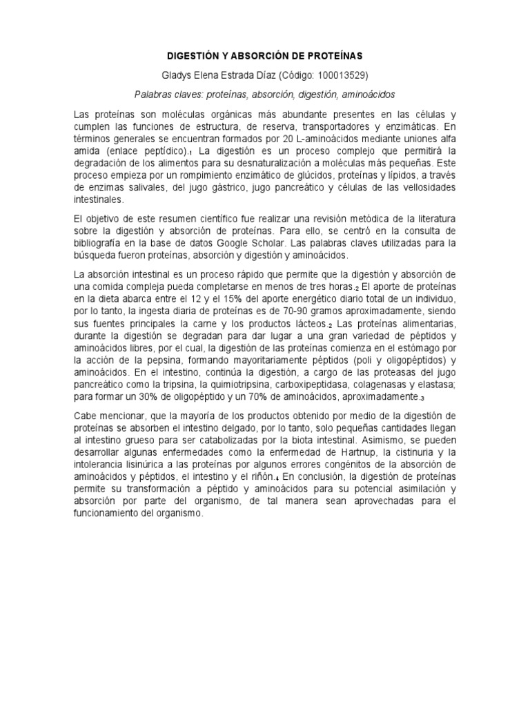 Digestión y Absorción de Proteínas | PDF | Digestión | Proteínas