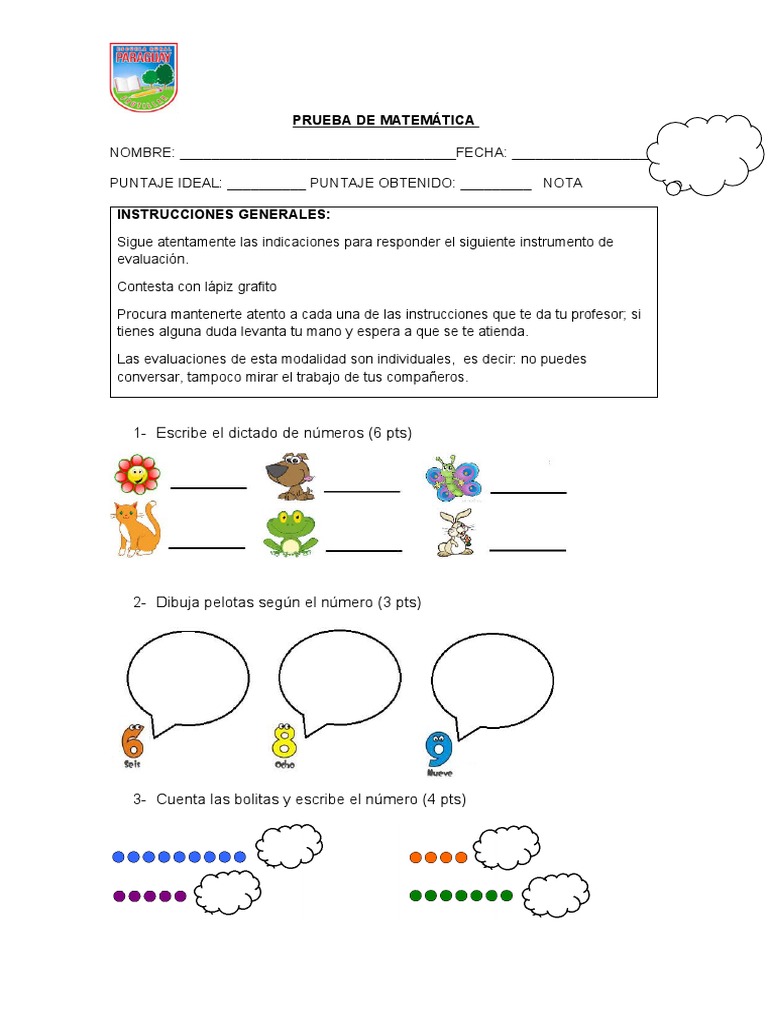 Prueba 1 Basico Numeros Hasta El 20 | PDF