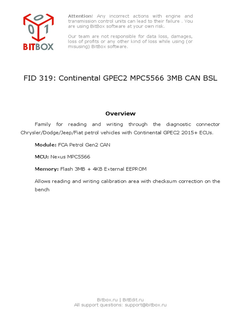 FID 319: Continental GPEC2 MPC5566 3MB CAN BSL | PDF