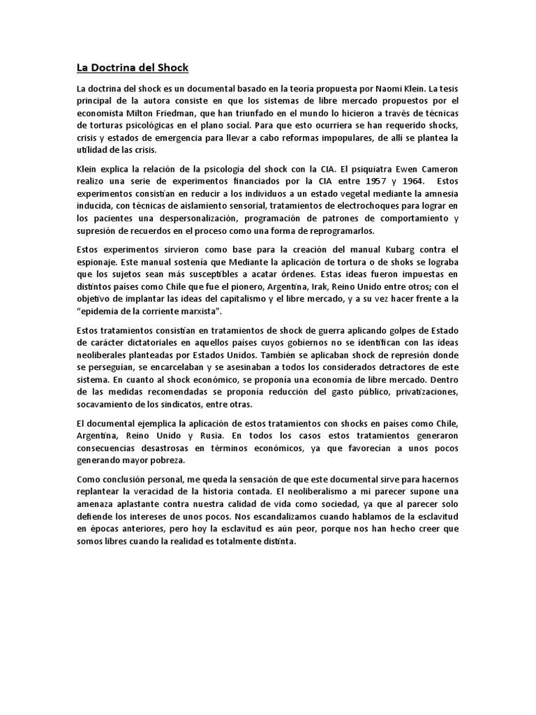 La Doctrina Del Shock | PDF | Economias