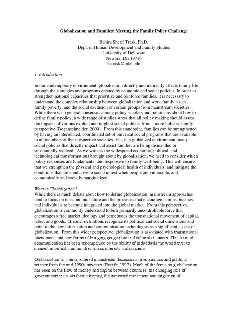Globalization and Families: Meeting The Family Policy Challenge | PDF ...
